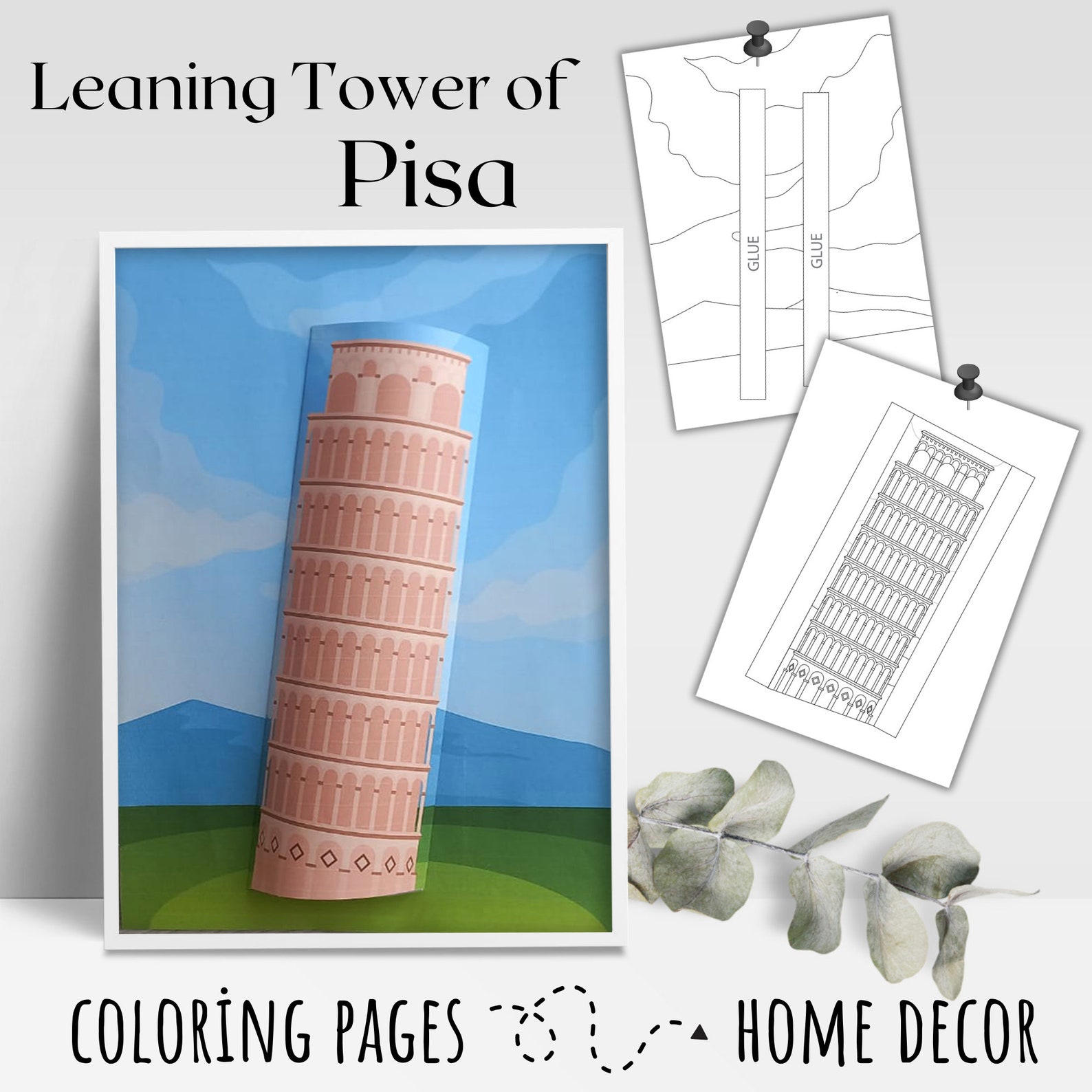 2D Leaning Tower of Pisa Coloring Pages | Italy Home Decor | Printable ...