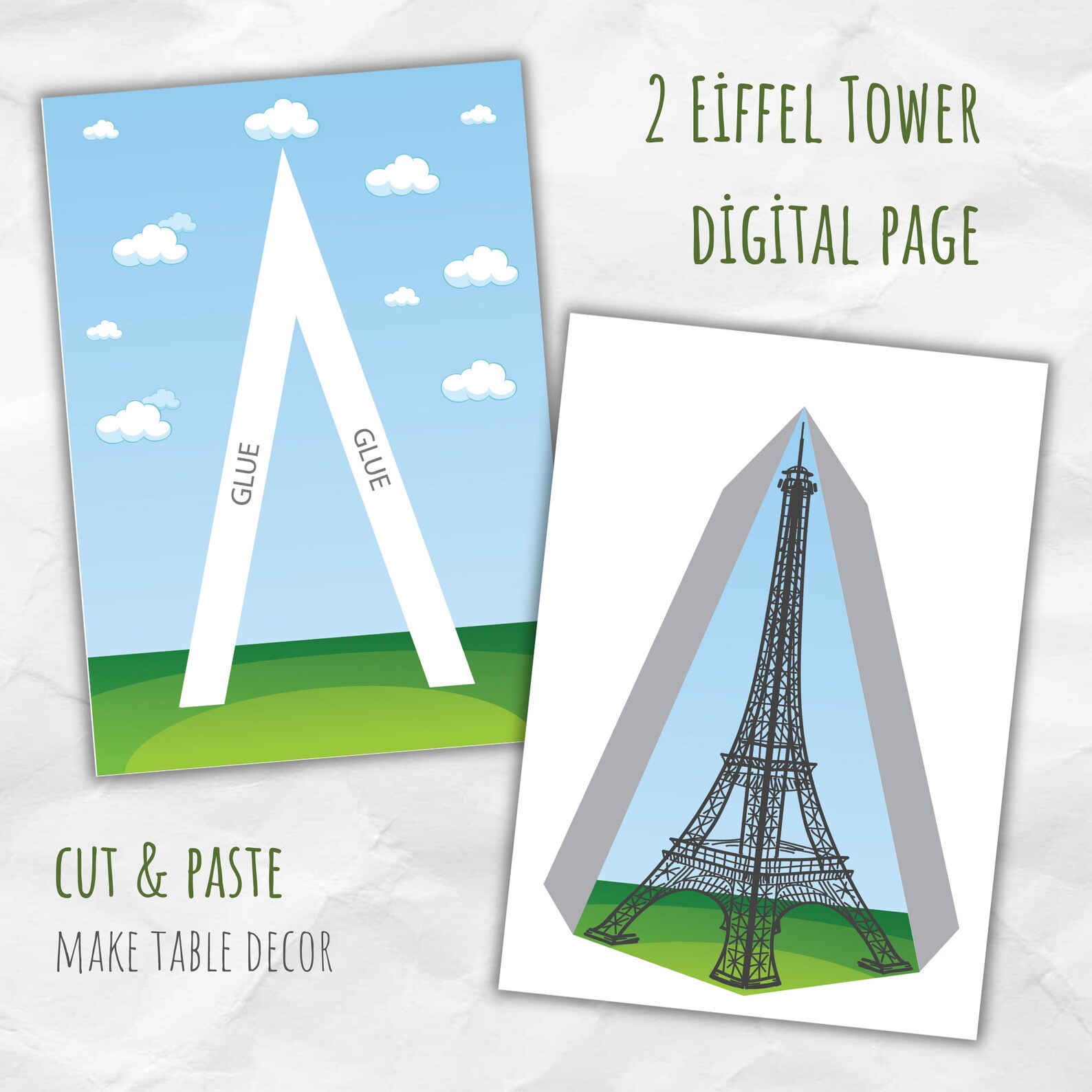 2D Eiffel Tower Coloring Pages | Paris Home Decor | Printable Painting ...