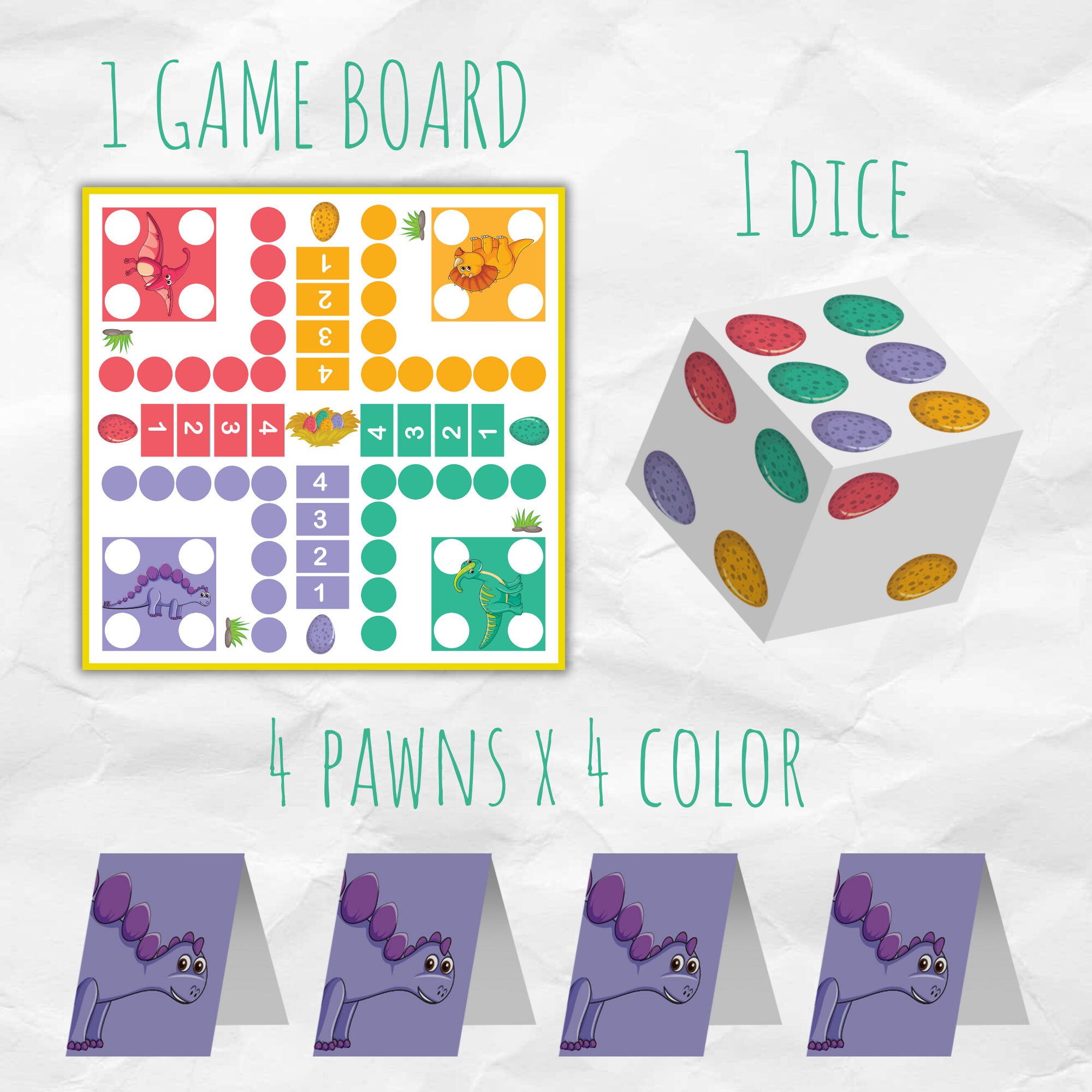 Printable Dinosaur Ludo Board Game Template | Paper Digital Activity ...