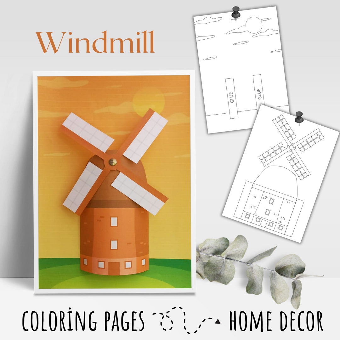 2D Windmill Coloring Pages | Holland Home Decor | Printable Painting ...