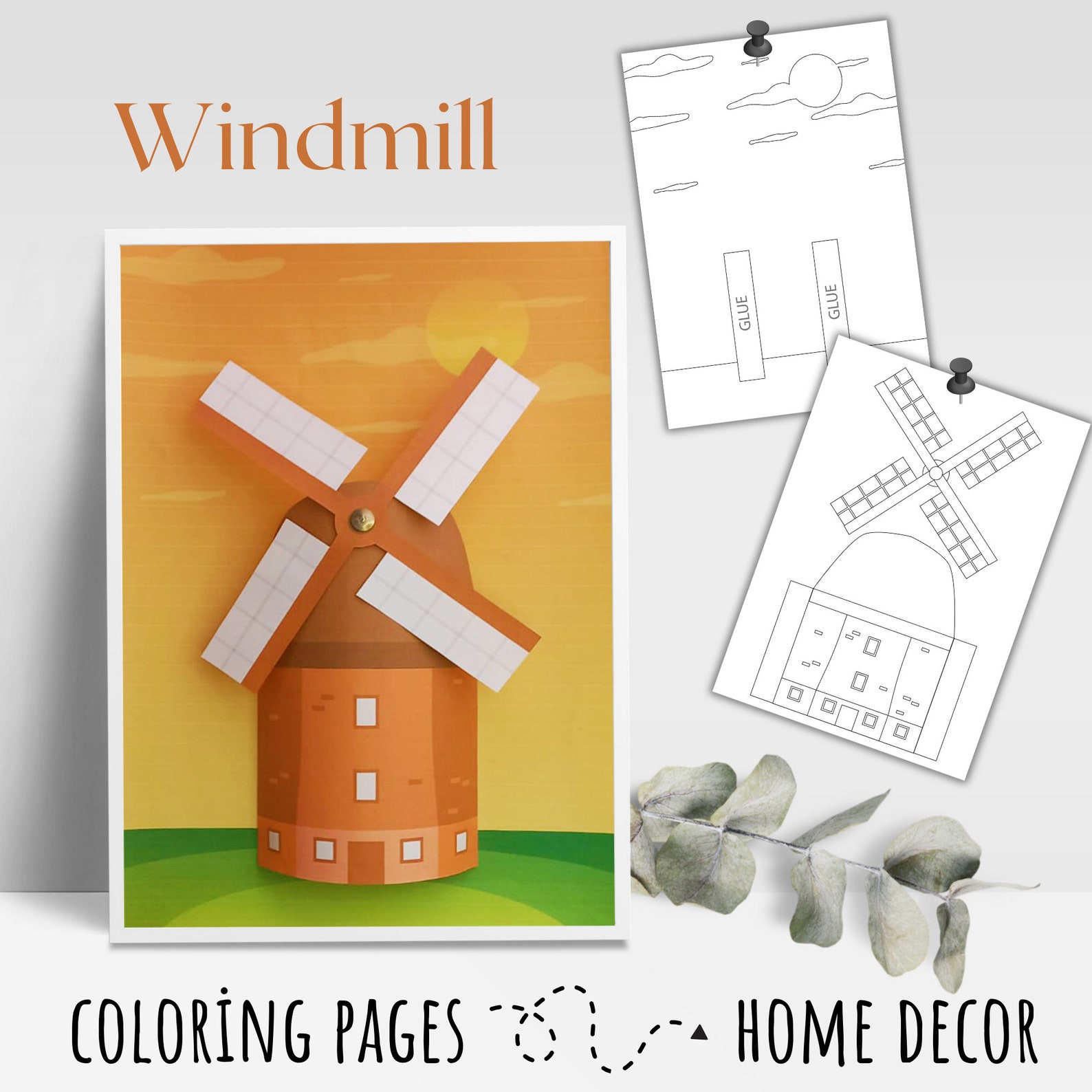2D Windmill Coloring Pages | Holland Home Decor | Printable Painting ...