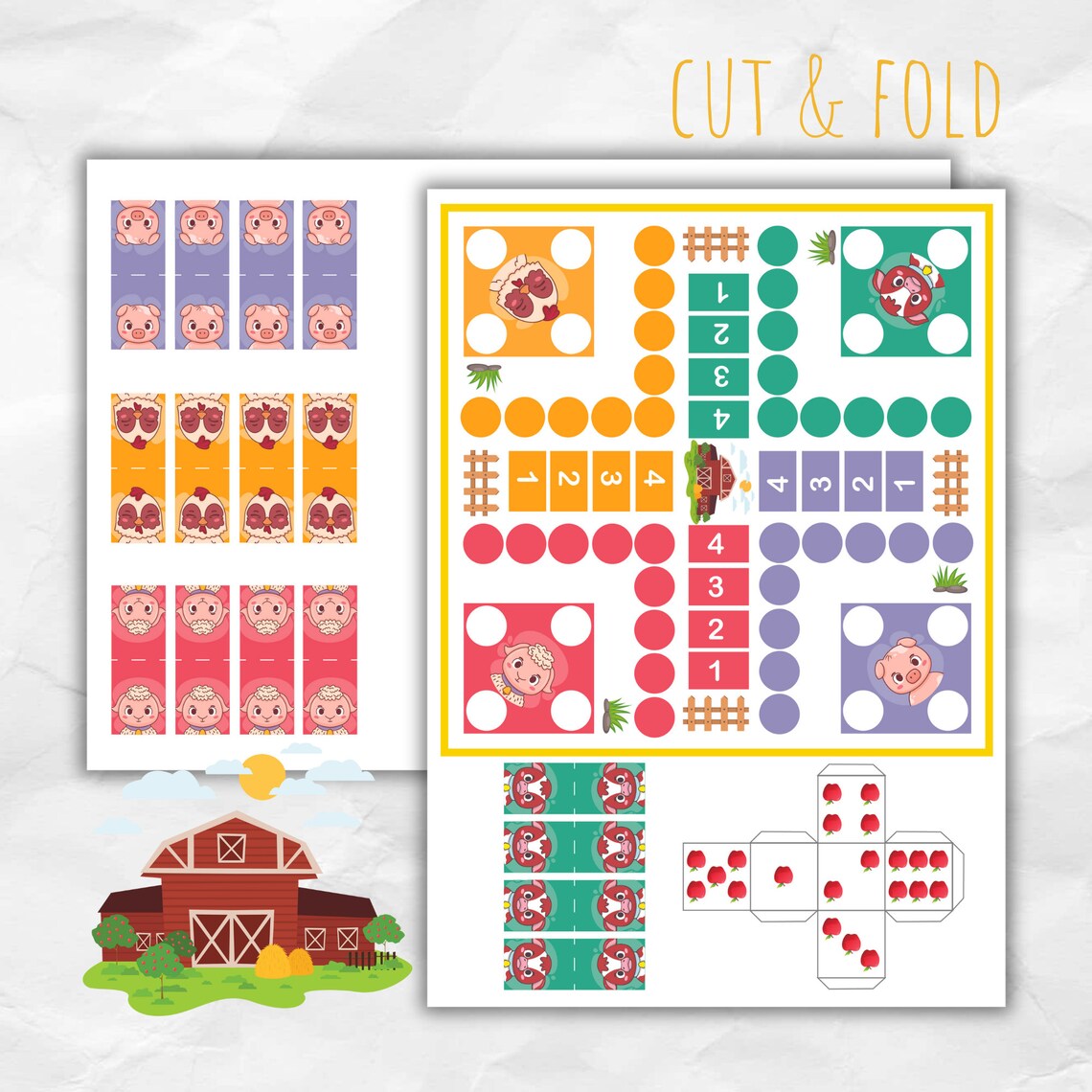 Printable Farm Animals Ludo Board Game Template | Paper Digital ...