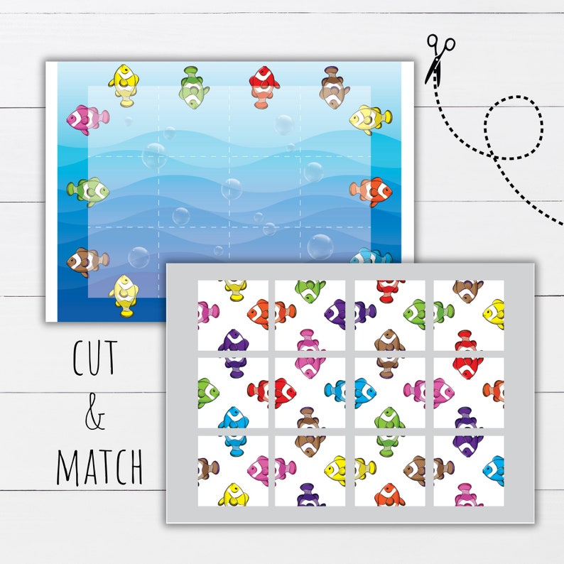 Printable Fish Puzzle Game | Color Matching | Animals Matching ...