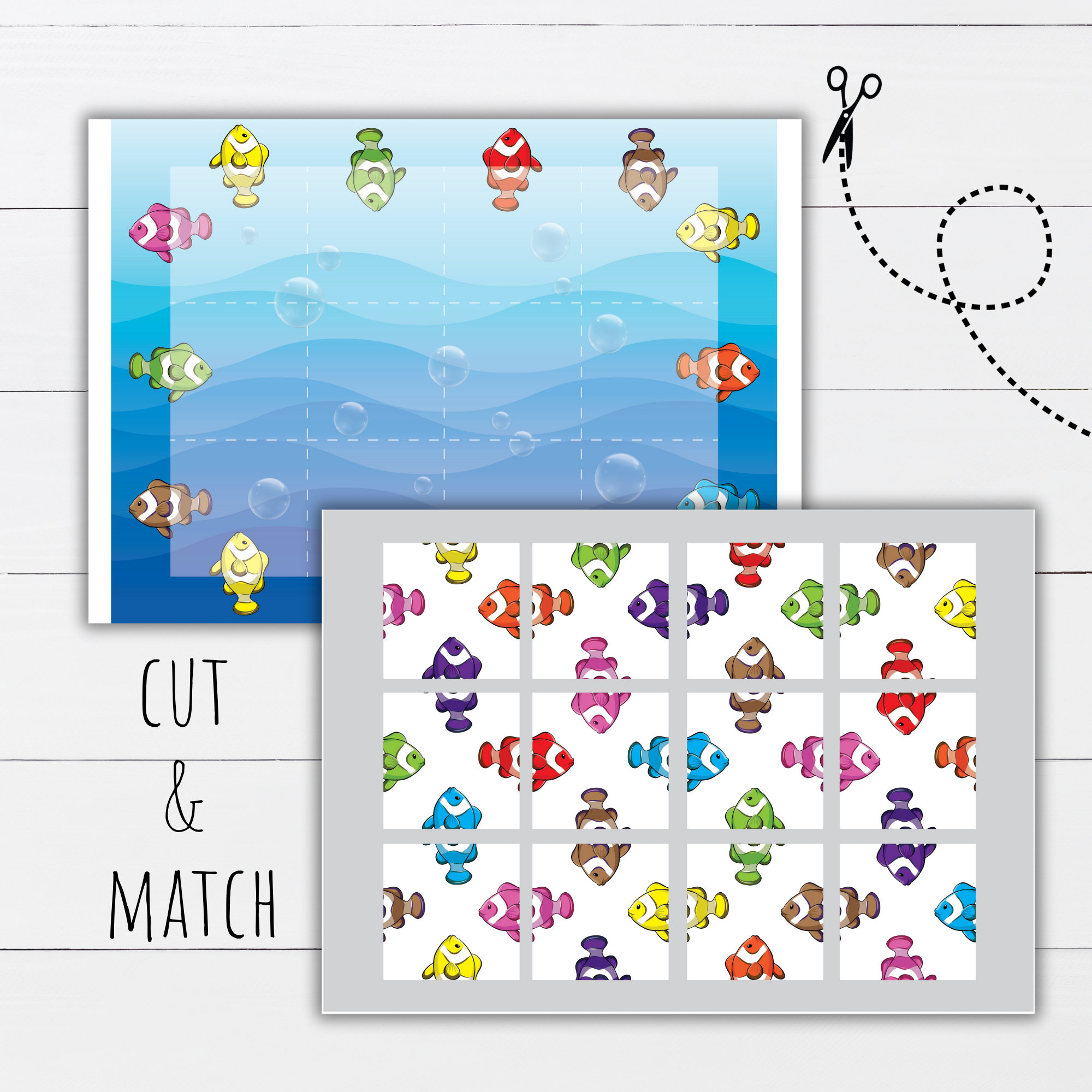 Printable Fish Puzzle Game | Color Matching | Animals Matching ...