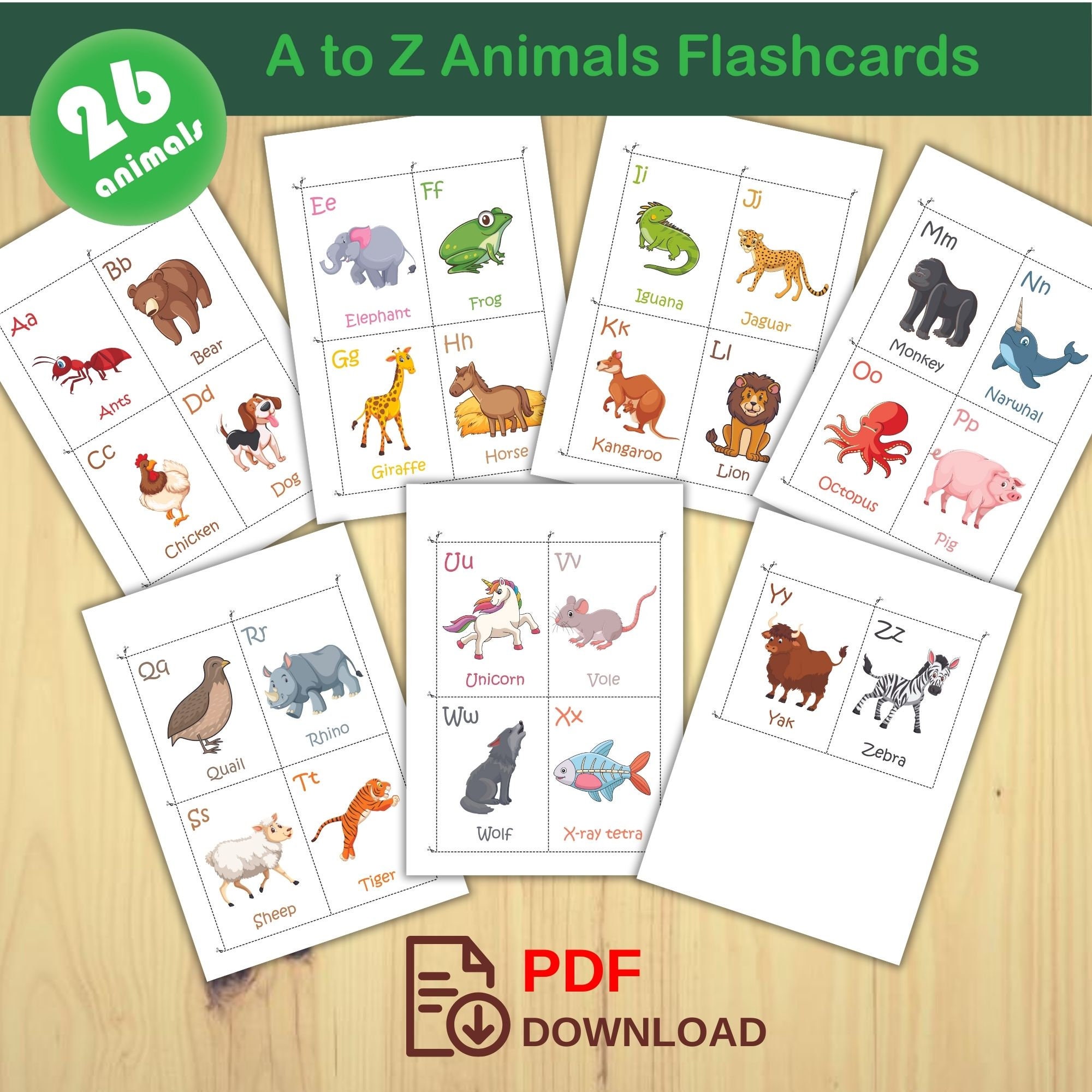 Animal and Alphabet Flashcards | Preschool Printables | Kindergarten ...