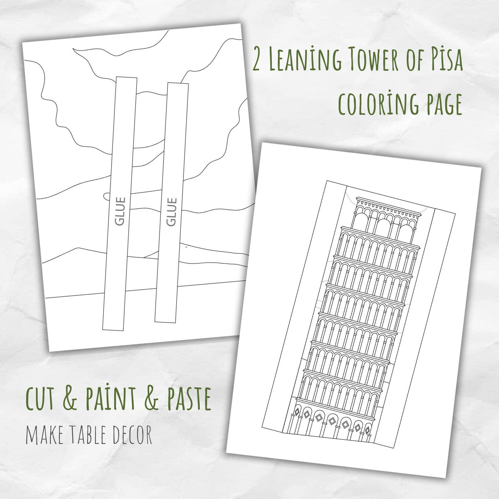 2D Leaning Tower of Pisa Coloring Pages | Italy Home Decor | Printable ...