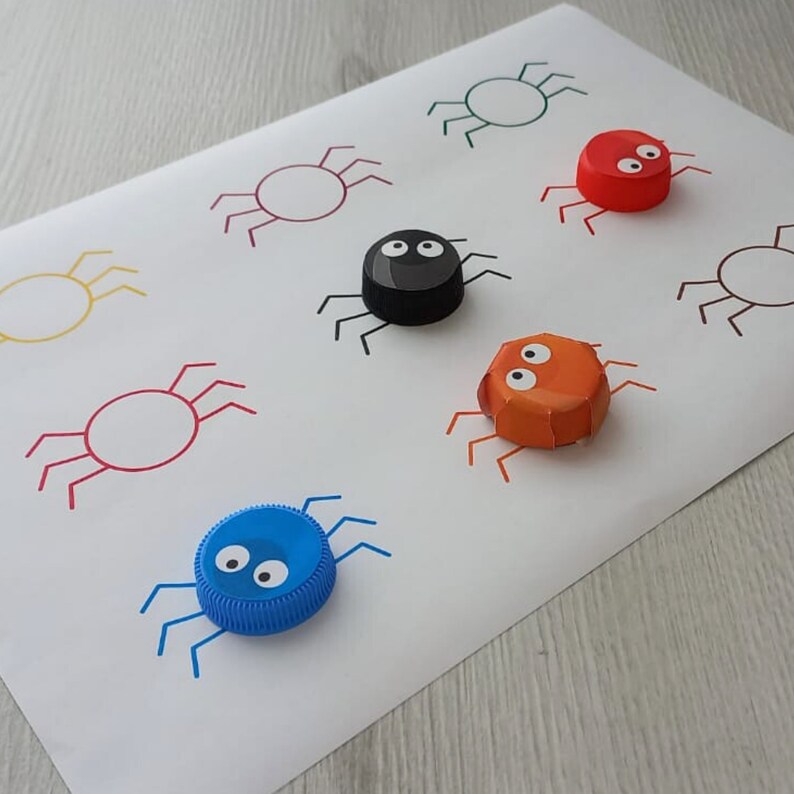 Spider Matching | Bottle Cap Recycling Activity | Montessori Materials ...