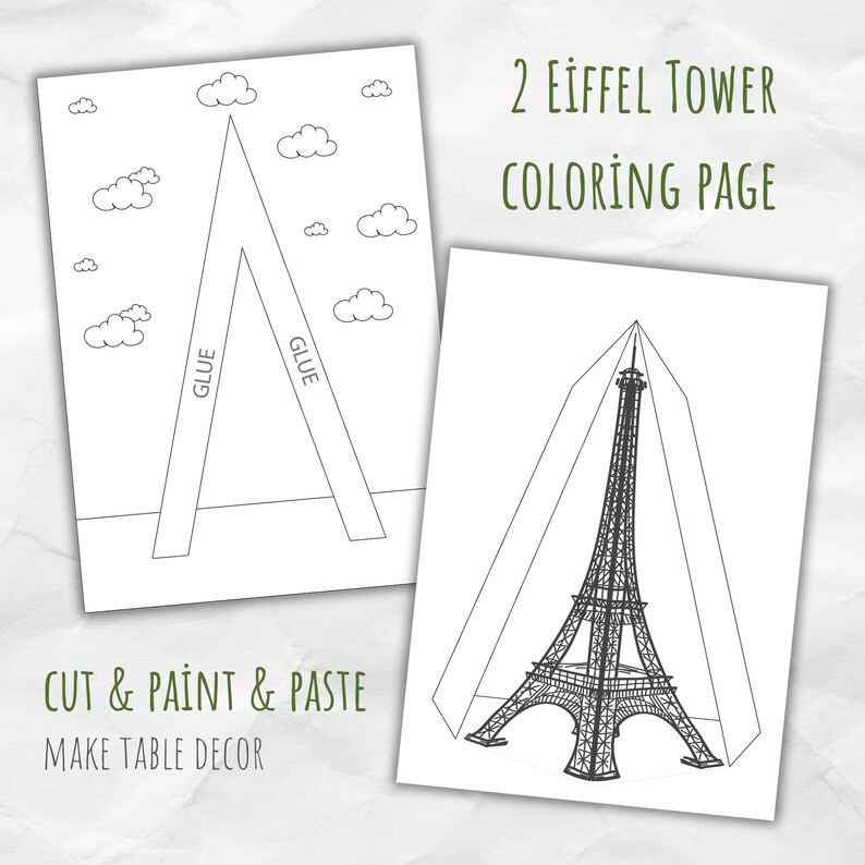 2D Eiffel Tower Coloring Pages | Paris Home Decor | Printable Painting ...