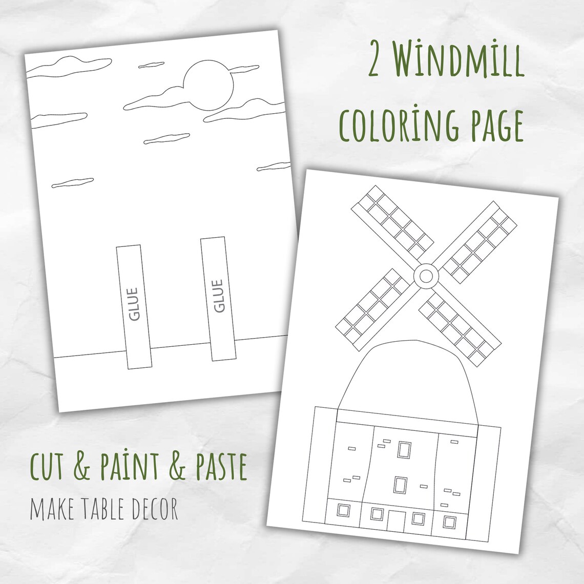 2D Windmill Coloring Pages | Holland Home Decor | Printable Painting ...