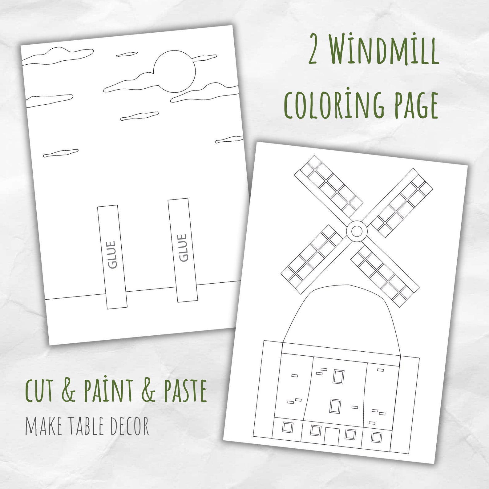 2D Windmill Coloring Pages | Holland Home Decor | Printable Painting ...