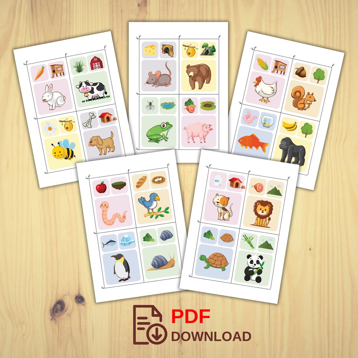 20 Animal Food Houses | Animal Flashcards | Montessori Flash Cards ...