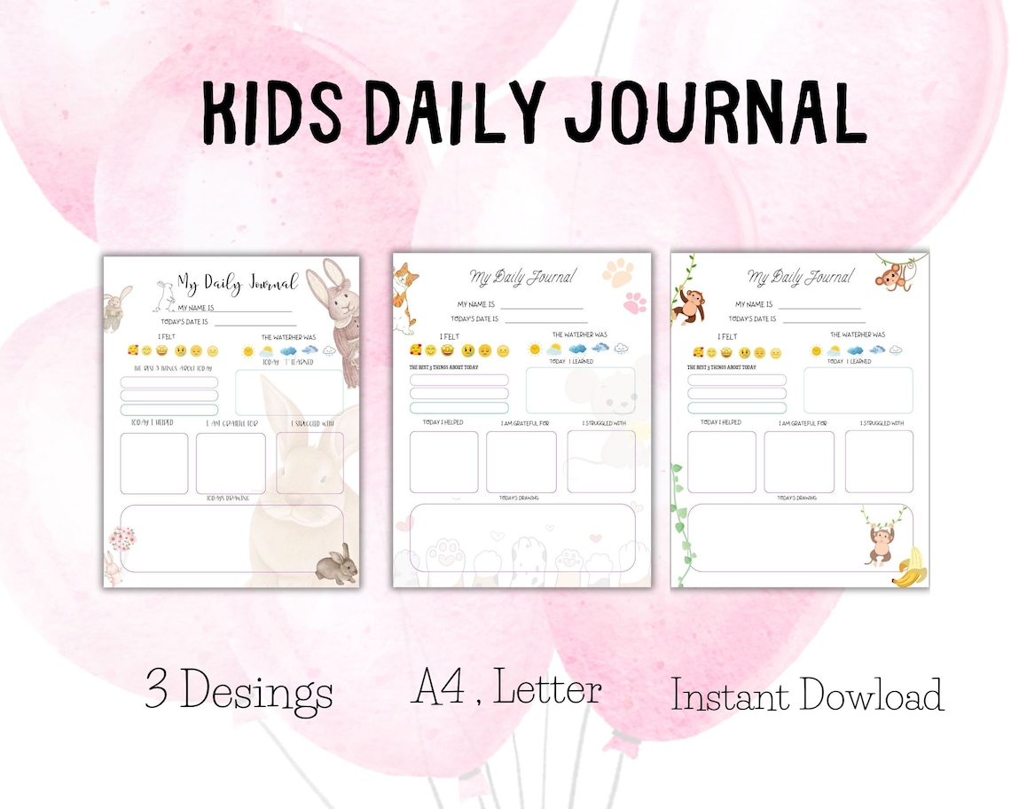 Kids Daily Journal Printable-journal for Kids -diary for Children -kids ...