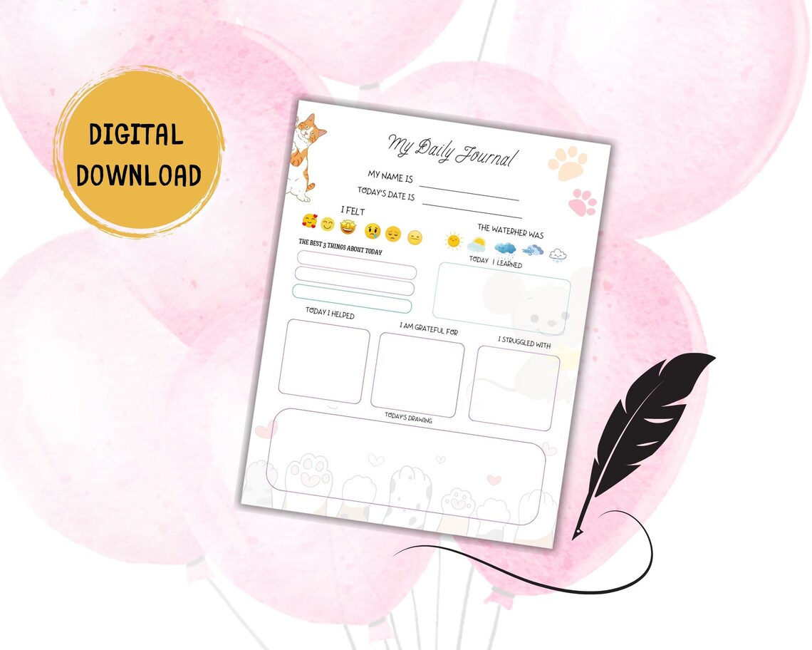 Kids Daily Journal Printable-journal for Kids -diary for Children -kids ...