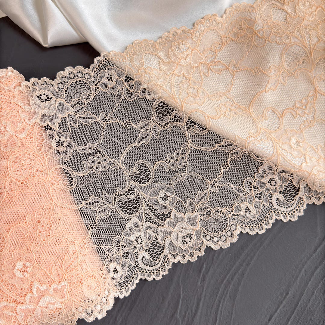 Soft Peach Beige Wide Stretch Lace Trim, 8.7’’ (22 Cm) | Elastic ...