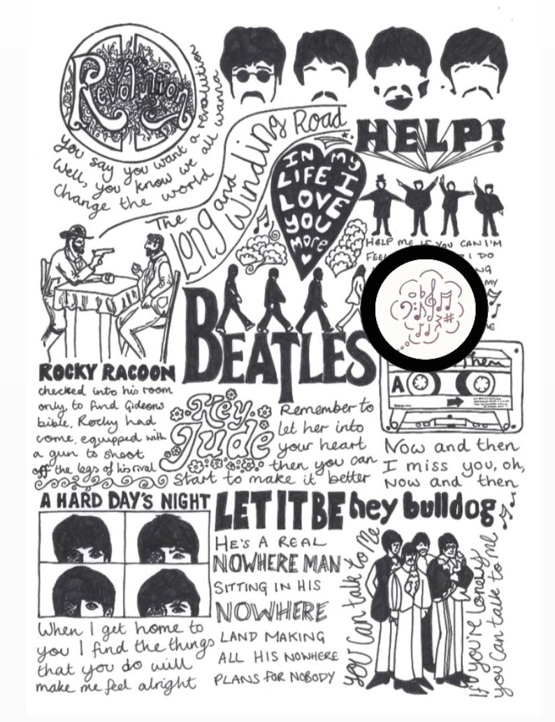 The Beatles Lyric Doodle Art Print: Music Lover Gift - Etsy