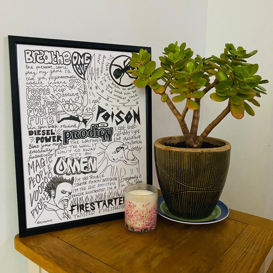 The Prodigy Lyric Sketch Print | Doodle Fan Poster Art | Gift for Music ...
