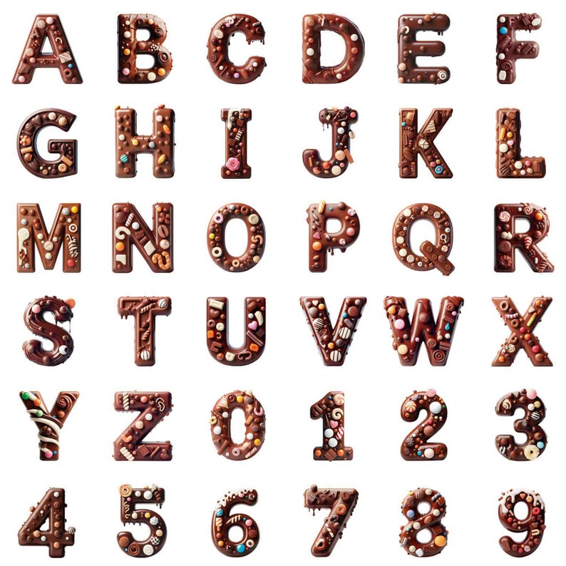 Chocolate Letters and Numbers PNG, Funny Font Bundle, Decorative ...