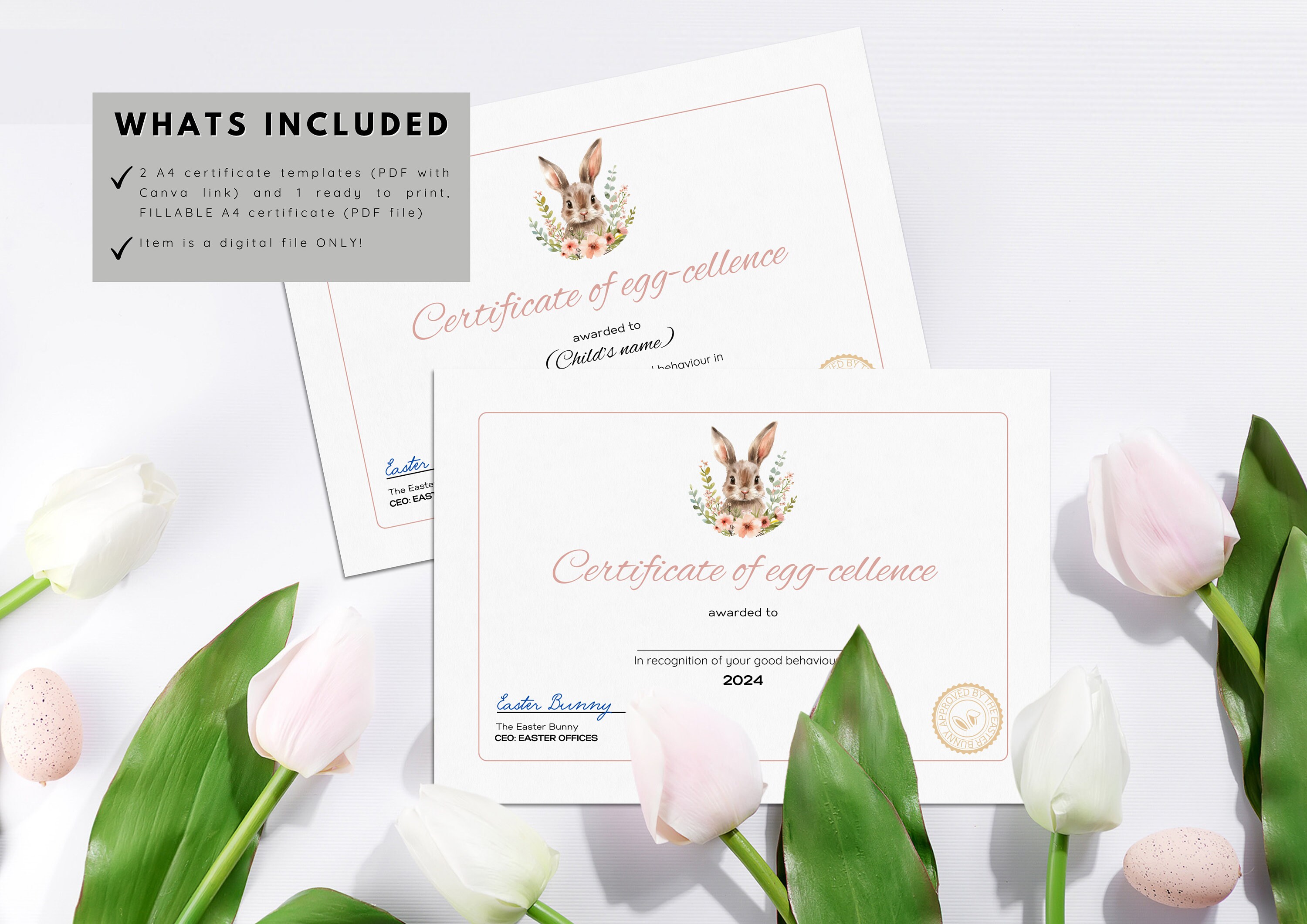 Editable Printable Certificate of Egg-cellence From Easter Bunny, Girl ...
