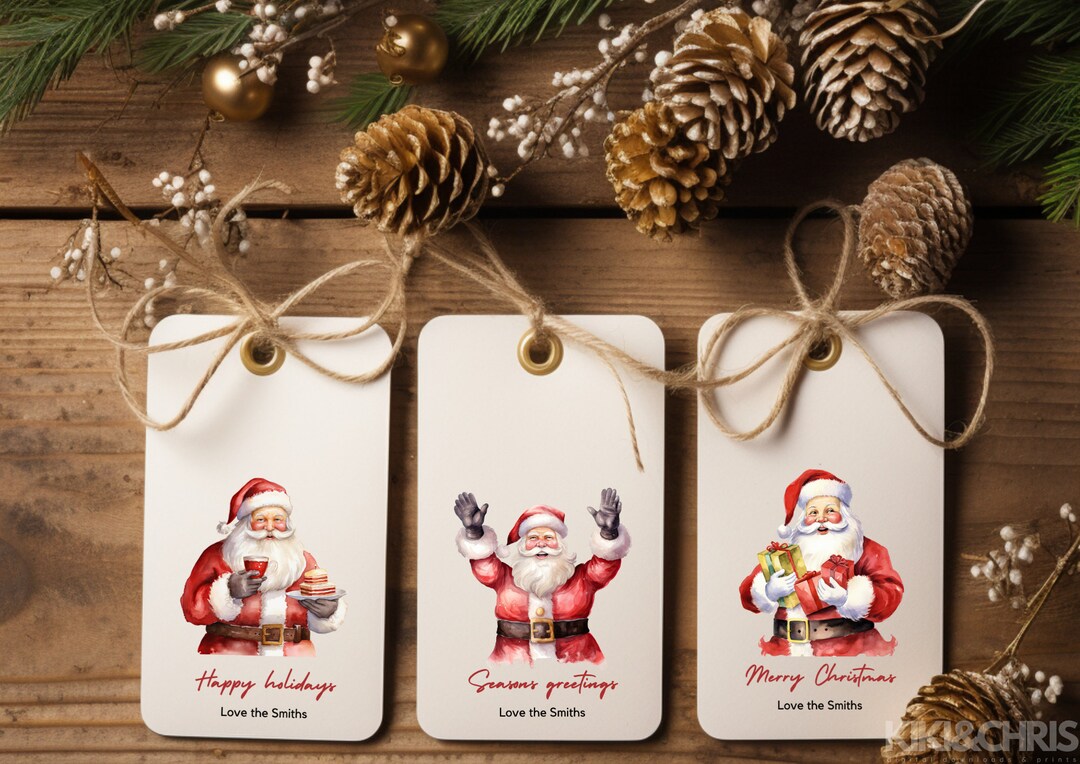 Watercolor Santa Claus Gift Tag Set, Personalized Christmas Gift Tags ...