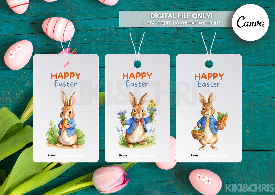 Editable Printable Happy Easter Peter Rabbit Gift Tag Set, Easter Gift ...