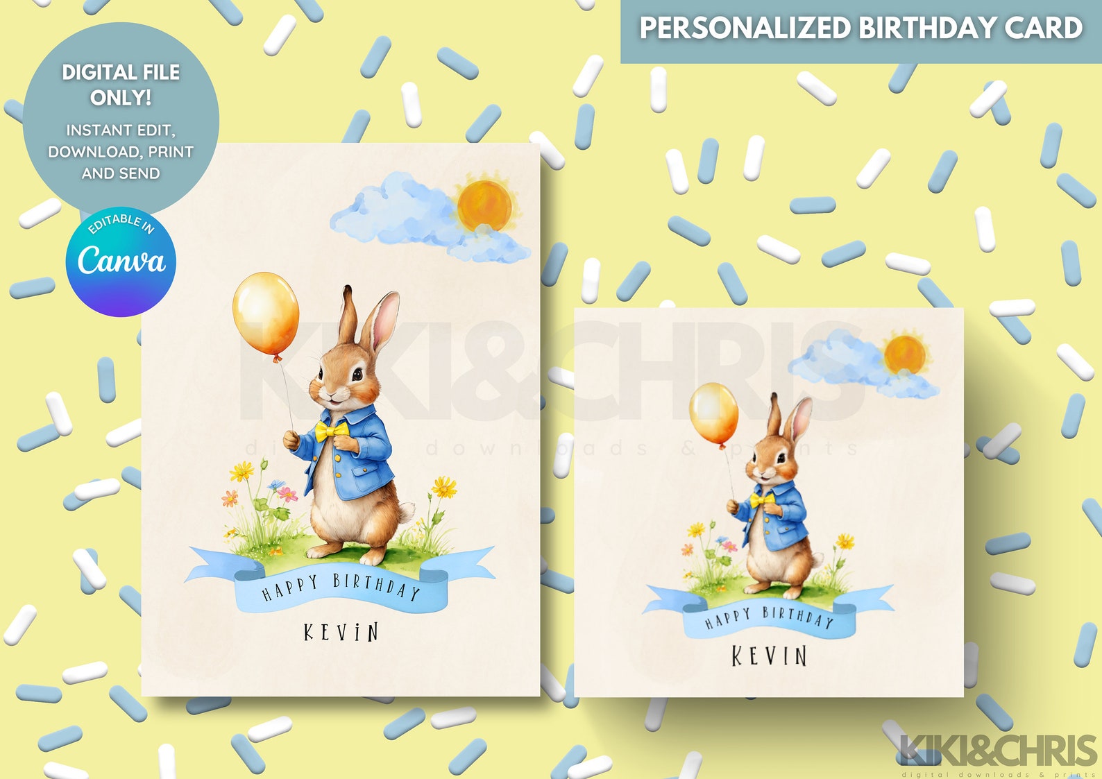 Personalized Peter Rabbit Birthday Card, Kids Custom Birthday Card ...