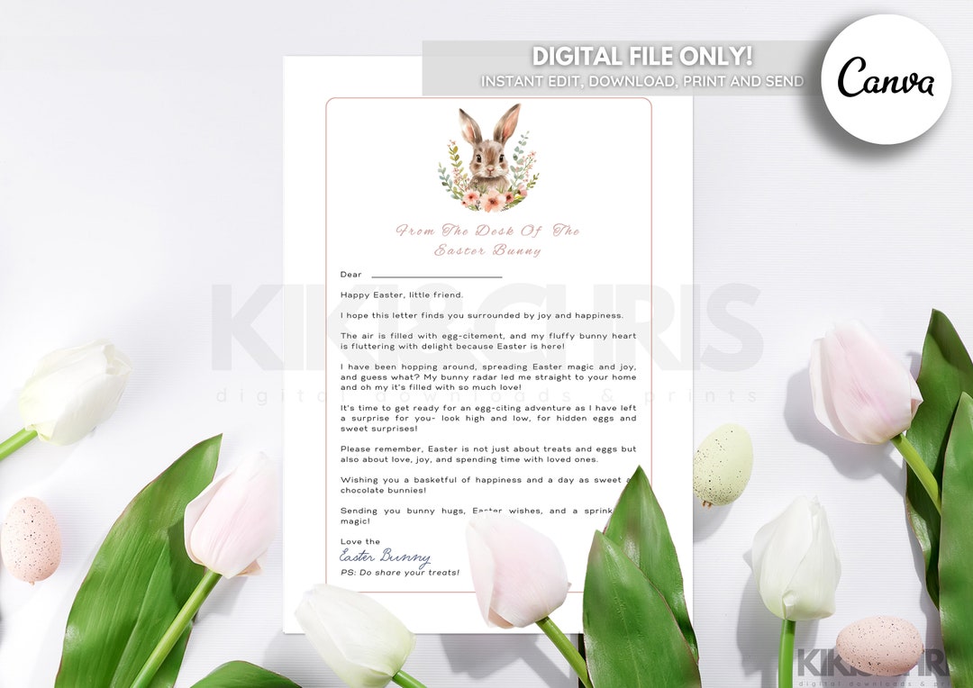 Printable Editable Letter From Easter Bunny, Girl Easter Bunny Letter ...