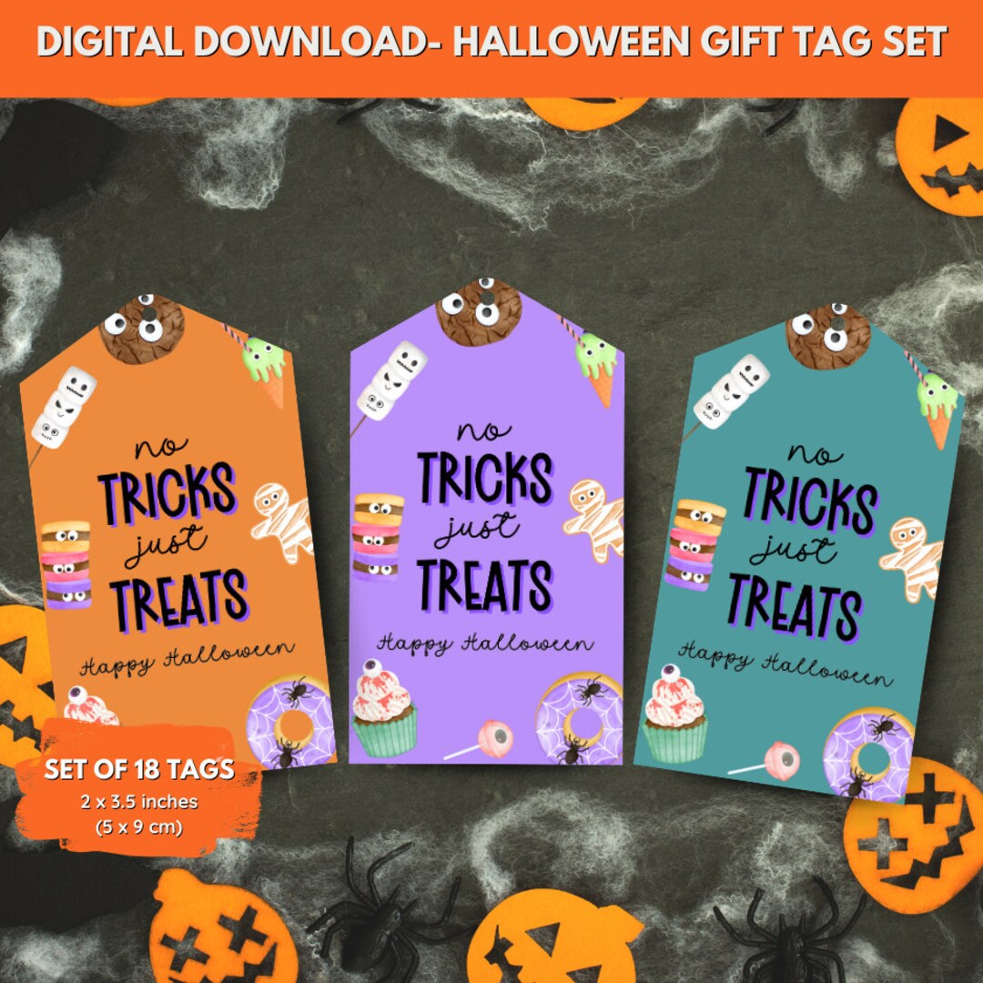 Printable Halloween Gift Tag Set, Halloween Trick or Treat Favor Tag ...