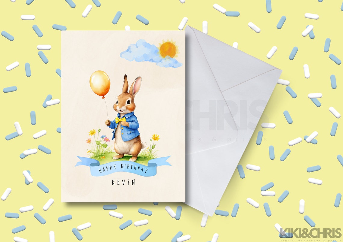 Personalized Peter Rabbit Birthday Card, Kids Custom Birthday Card ...