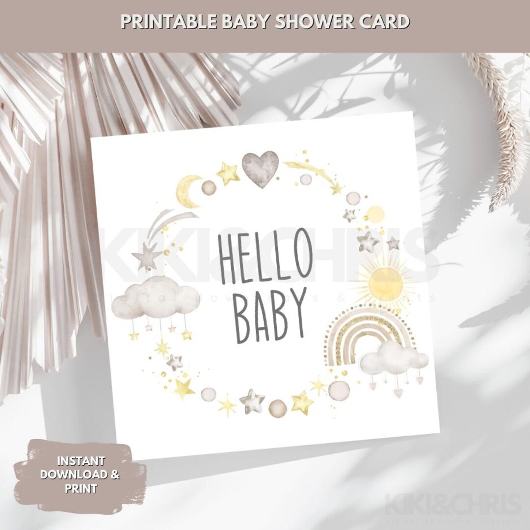 Printable Hello Baby Gender Neutral Card, New Baby Card, Baby Nursery ...