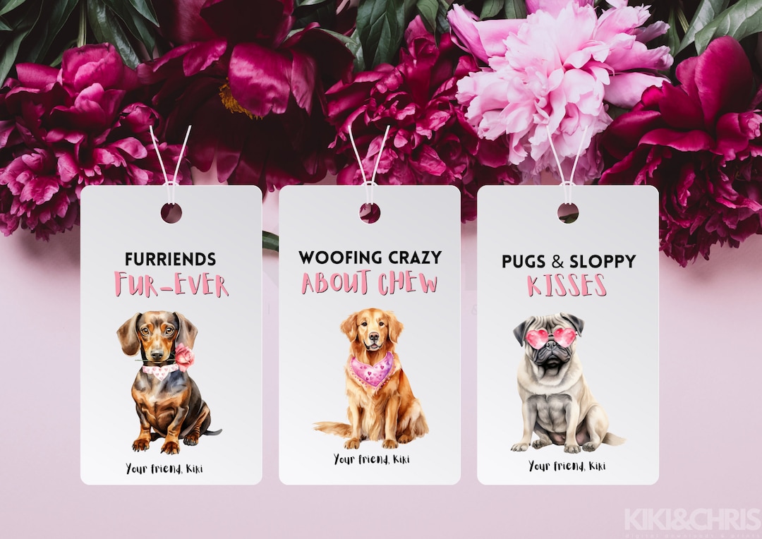 Editable Printable Valentines Day Dog Pun Gift Tag Set, Funny Dog Gift ...