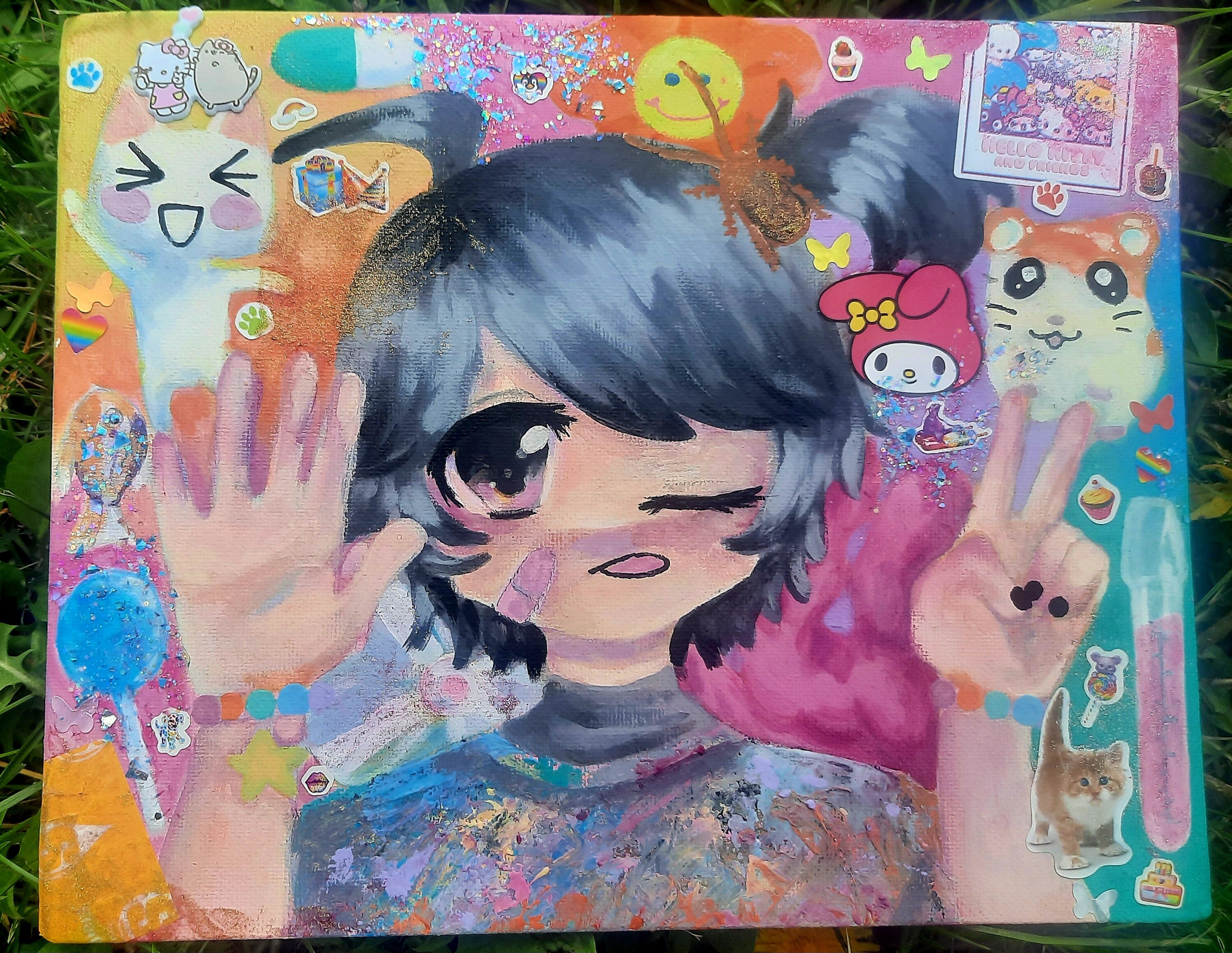 Y2k Animecore Mixed Media Painting - Etsy