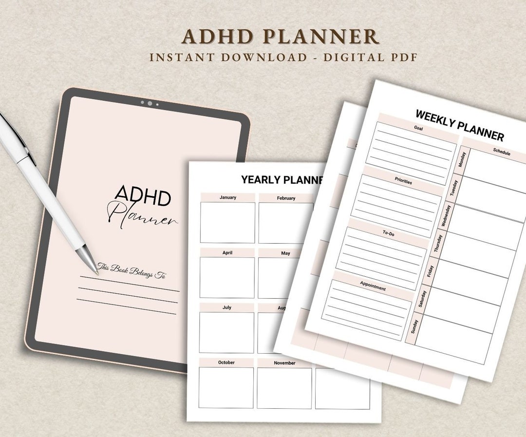 ADHD Planner Adult | Printable ADHD Productivity Journal | Digital Adhd ...