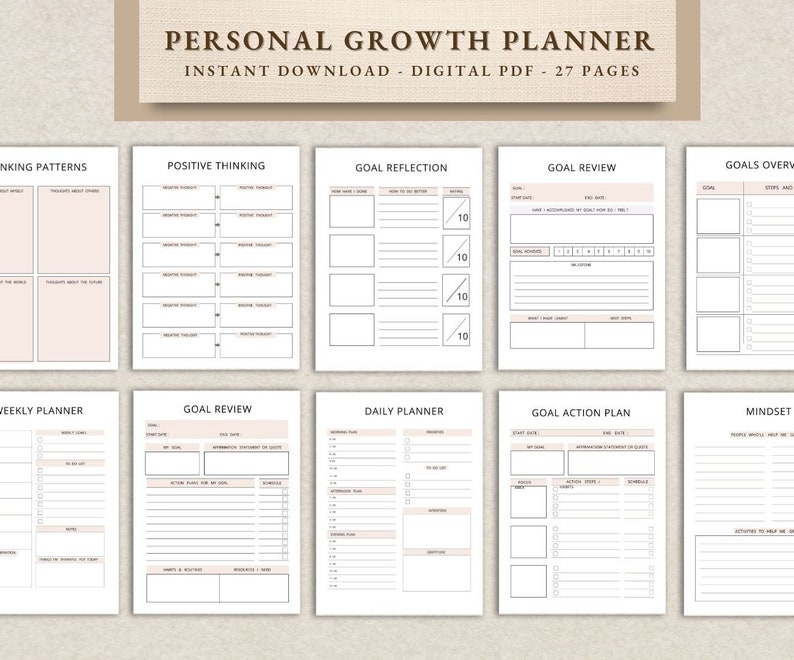 Personal Growth Journal Template, Editable Canva Template, Personal Development Journal, Self ...