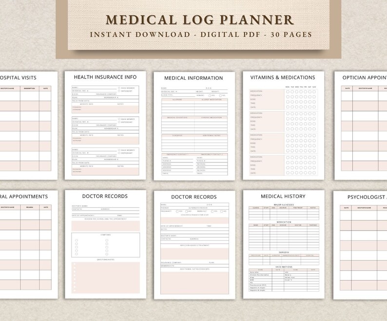 Digital Medical Planner Template | Healthcare Planner | Health Planner ...