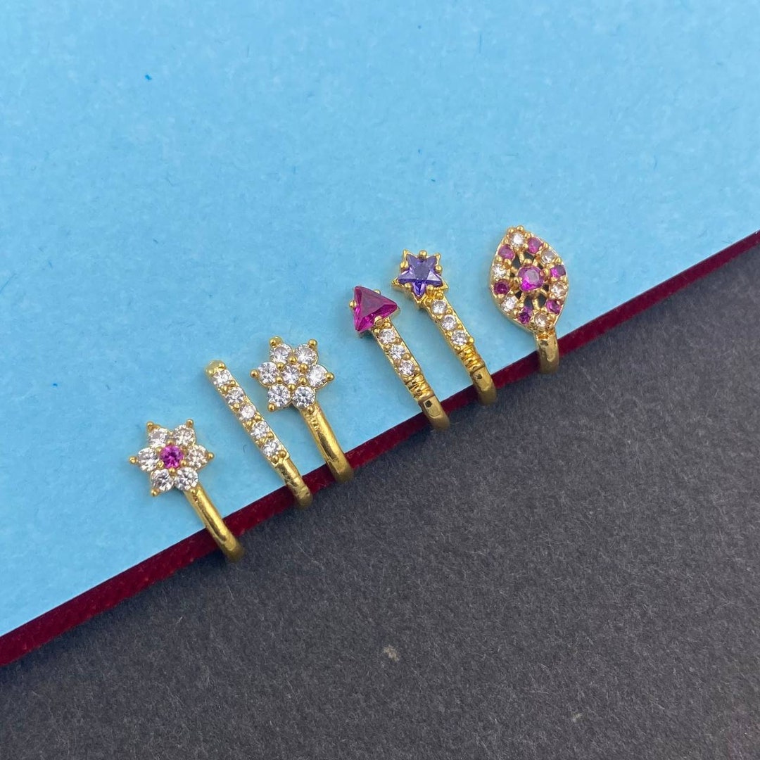 6 Pieces Combo Gold Plated Nose Studs /indian Nosepin/snap On/non ...