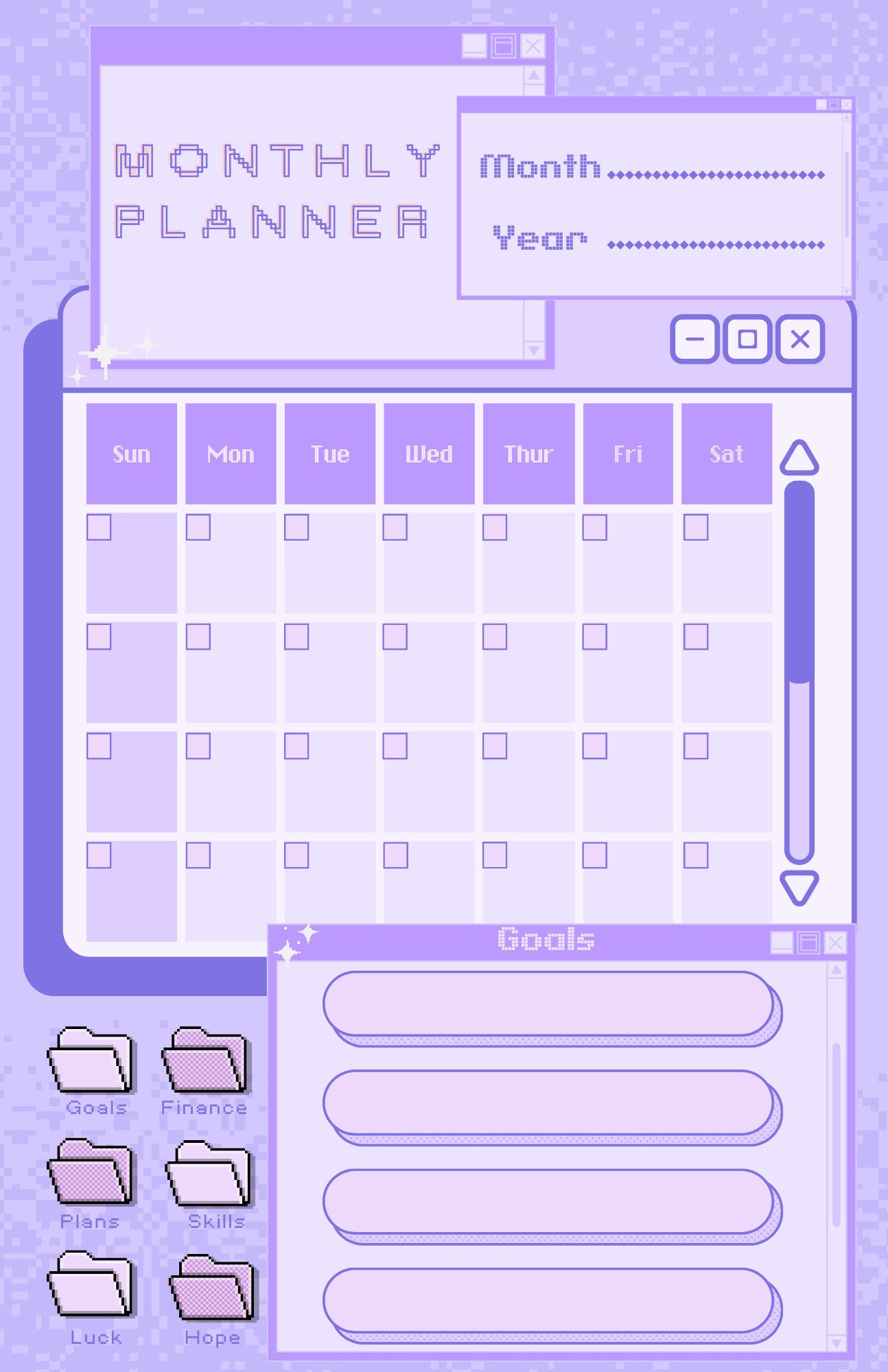 3-pack Pdf Planners! Cute Purple Pixel Style! iPad or Printable! DAILY ...