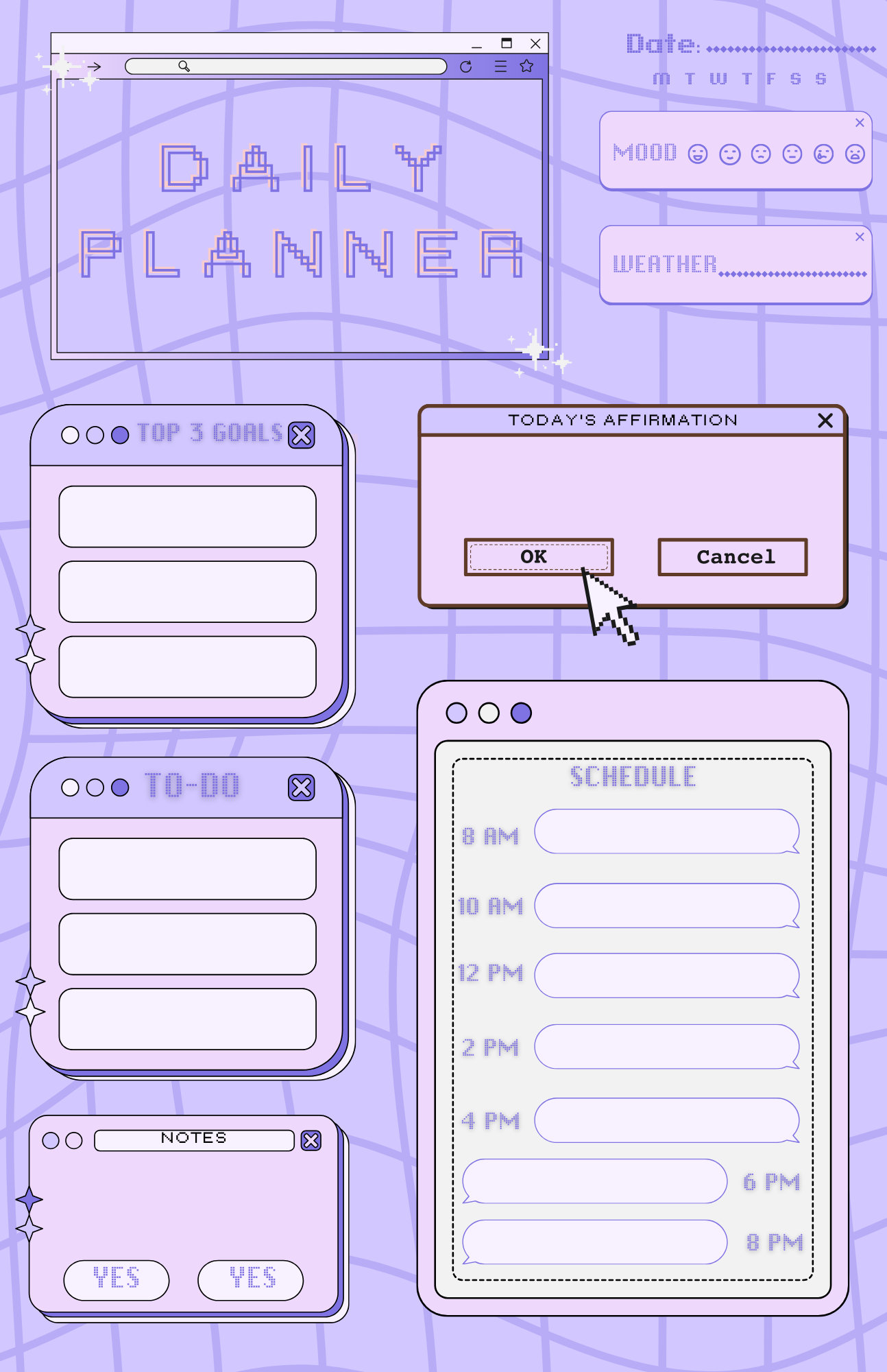 3-pack Pdf Planners! Cute Purple Pixel Style! iPad or Printable! DAILY ...