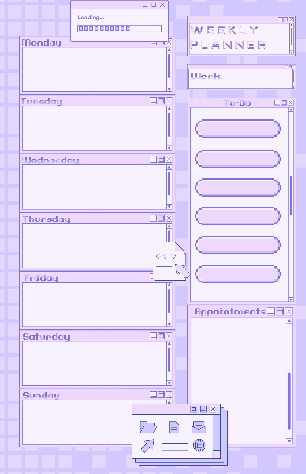 3-pack Pdf Planners! Cute Purple Pixel Style! iPad or Printable! DAILY ...