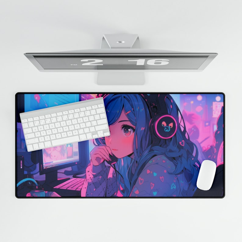 Kawaii Anime Gamer Girl Desk Mat | Smooth Polyester Mouse Pad With Non ...