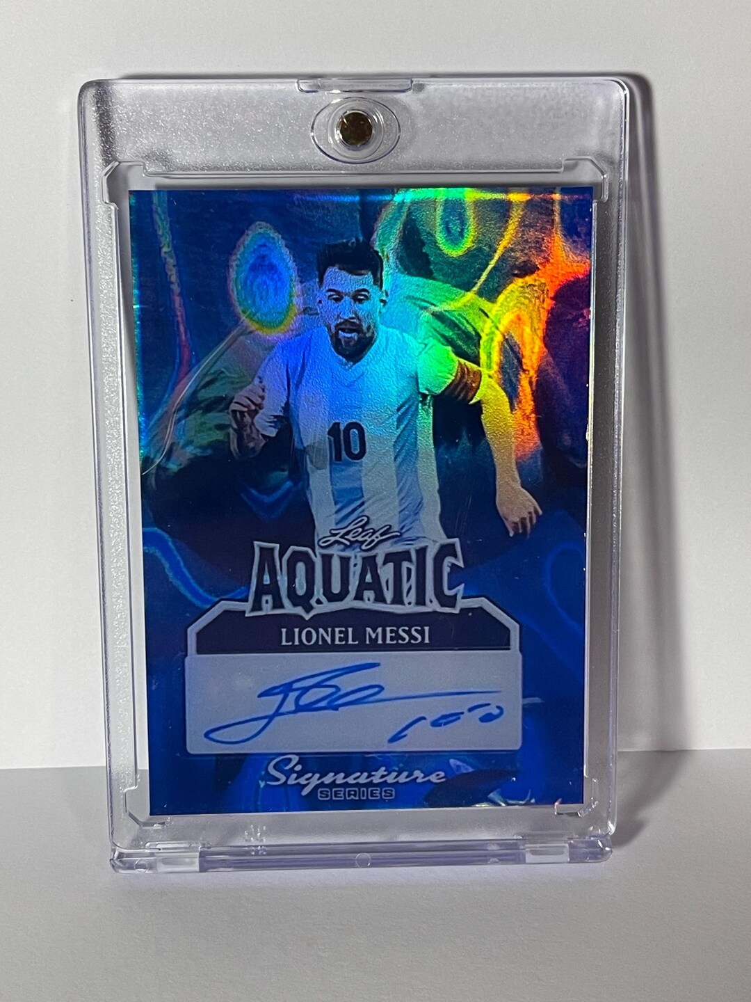 Lionel Messi Auto (facsimile) Leaf Aquatic Signature Series 1/1 Soccer ...