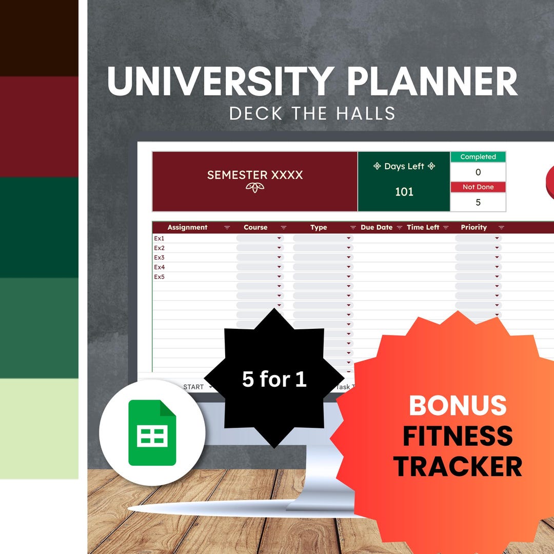 University Planner Spreadsheet Template, Google Sheets Student Planner ...