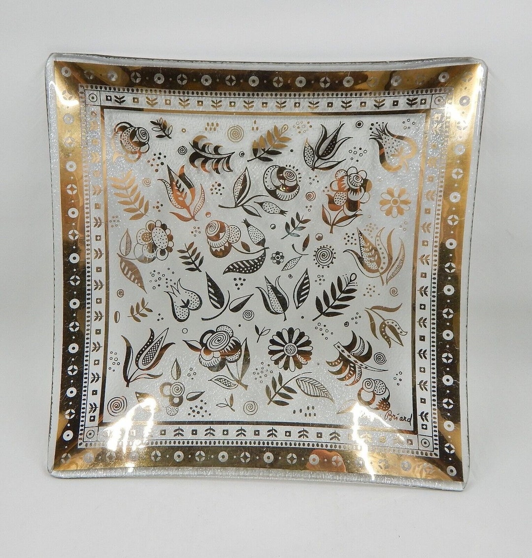 Georges Briard Glass Gold Persian Garden Square Plate Bowl 8 Inch - Etsy