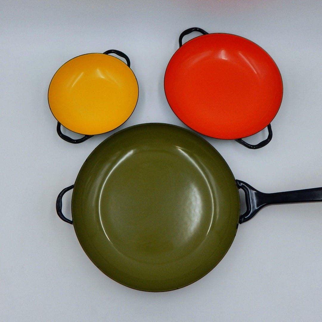 Krenit Denmark Steel Enamel Double Handled Pans Herbert Krenchel Handle ...