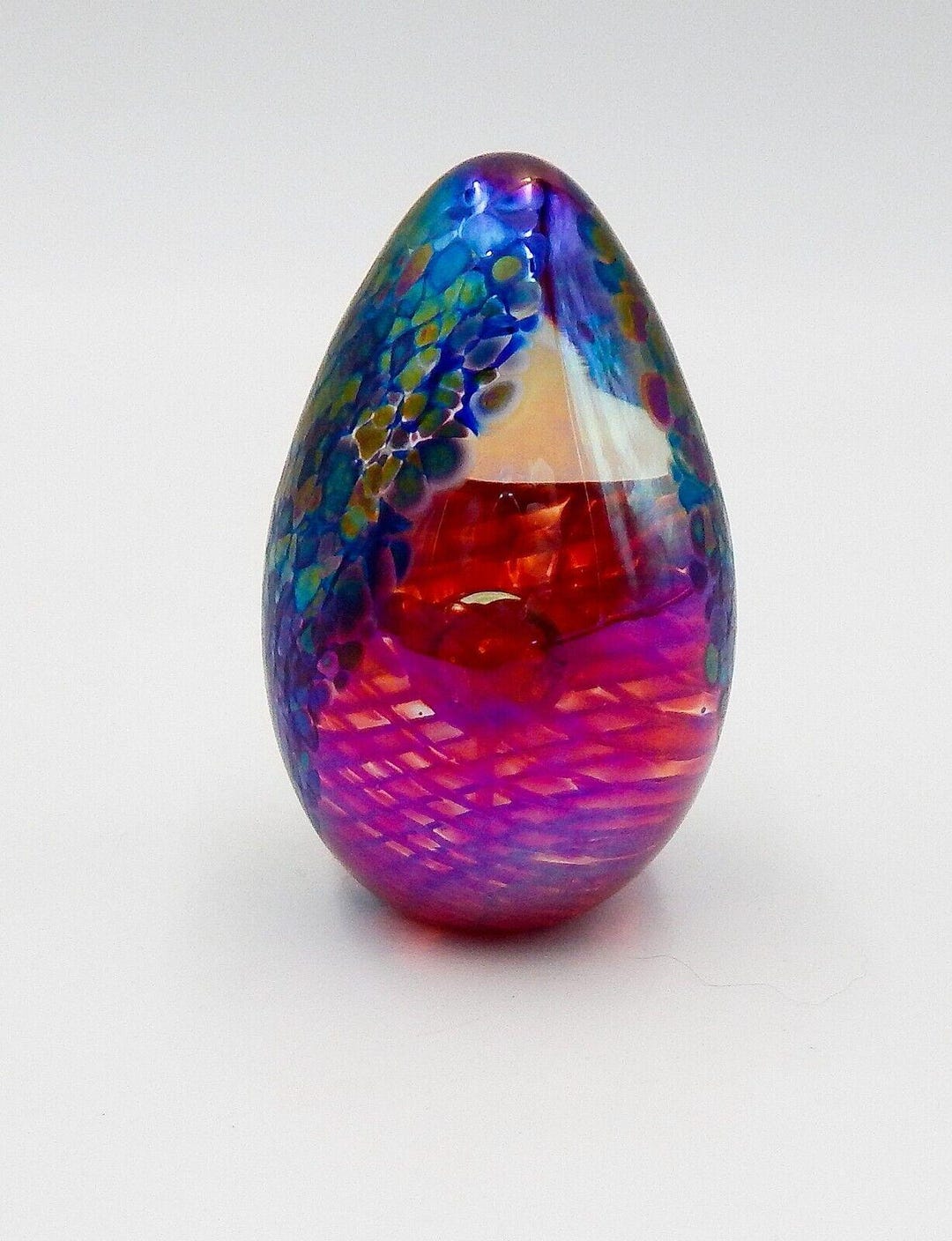 Glass Eye Studio GES Iridescent Egg Art Glass Swirl Bubble Paperweight ...