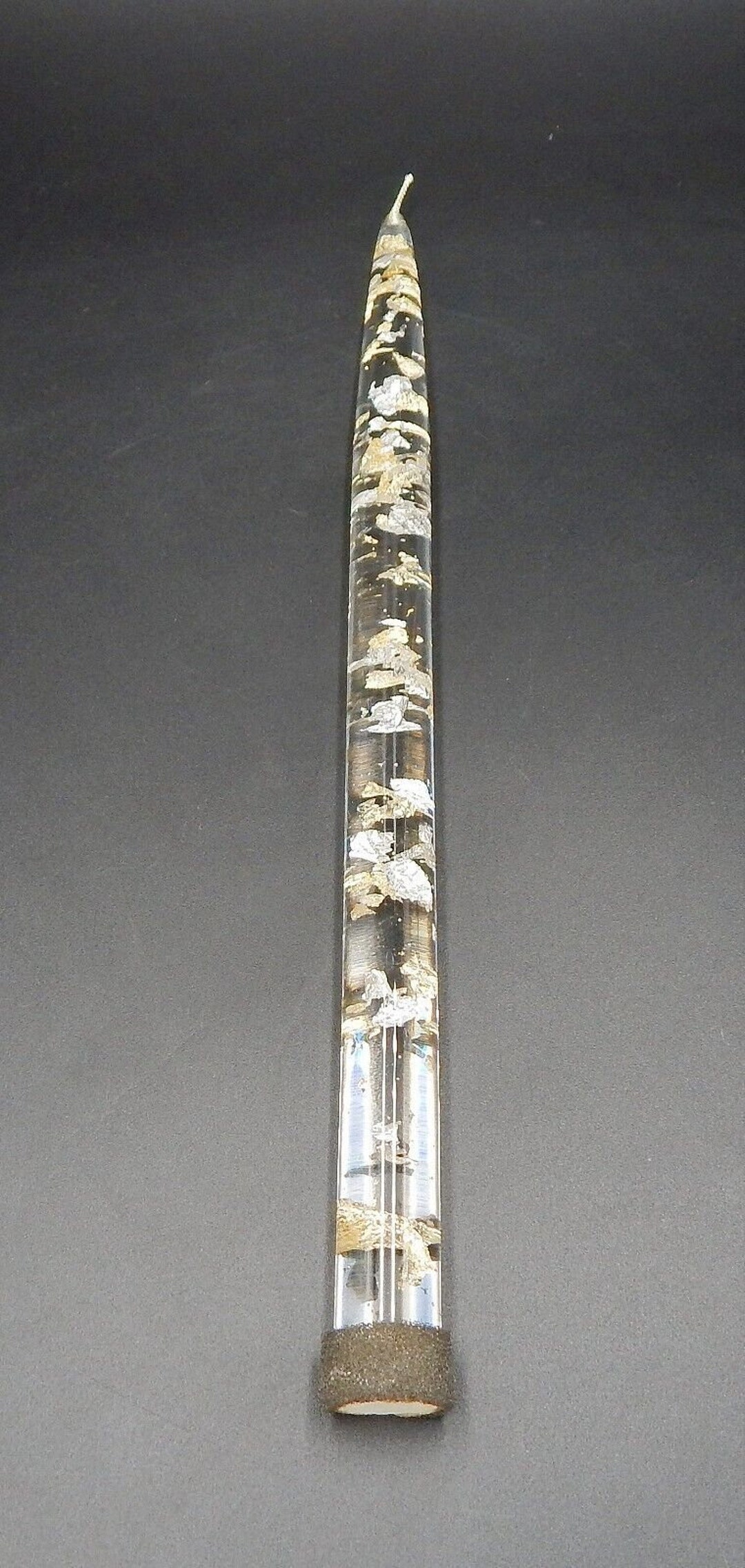 Lucite Acrylic Single Taper Candle Stick Clear Gold Silver Leaf Flakes ...
