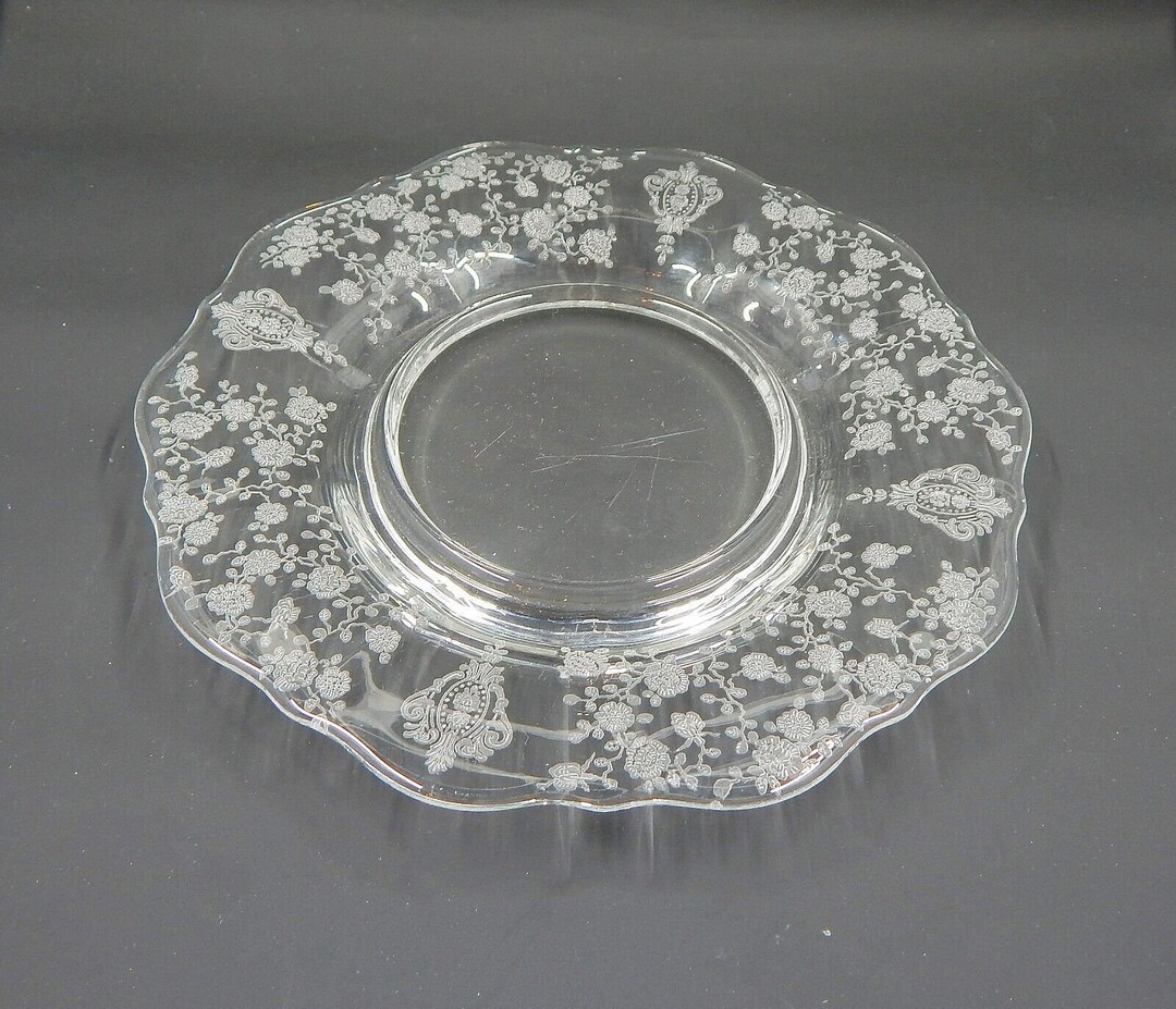 Cambridge Rose Point Pattern Etched Clear Glass Underplate 7 Inch - Etsy