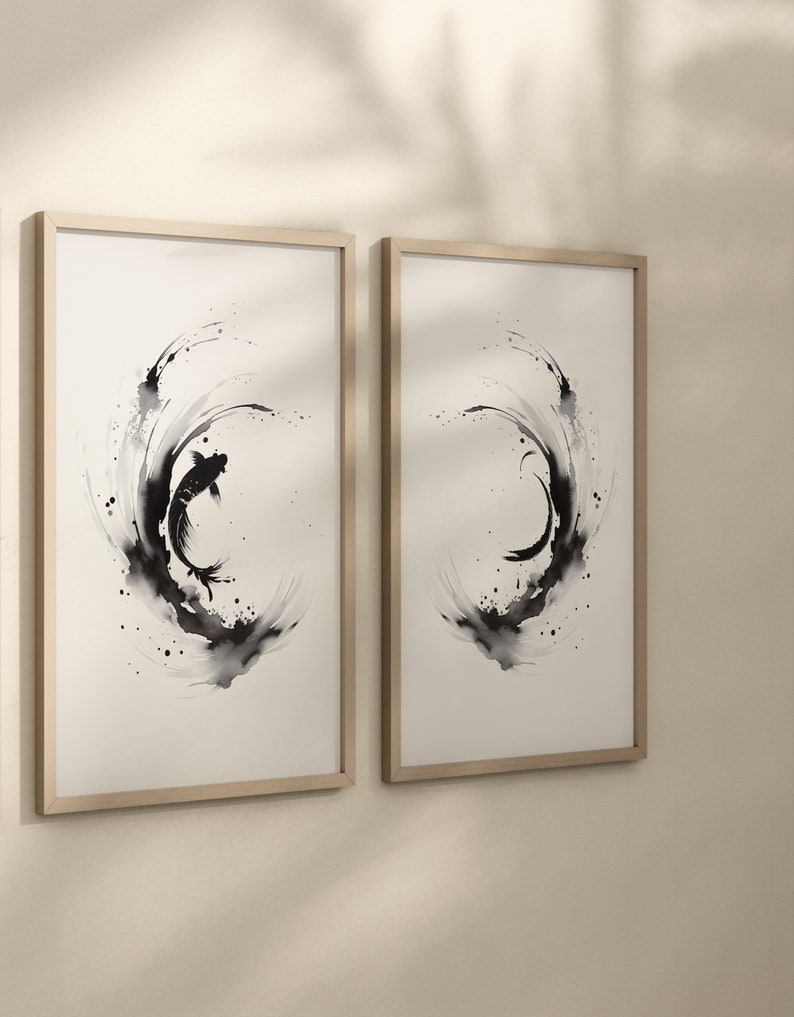 Koi Ying Yang | Set of 2 Zen Wall Art, Koi Fish Art, Japandi Decor ...
