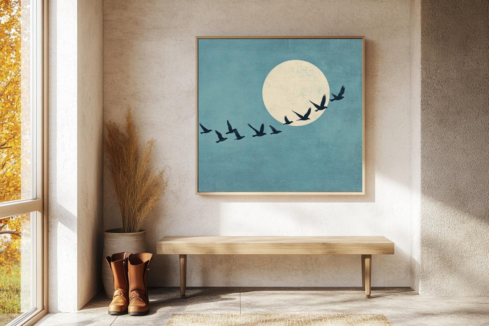 Blue Sky & Birds Wall Art | Japandi Zen Decor, Minimalist Birds Print ...