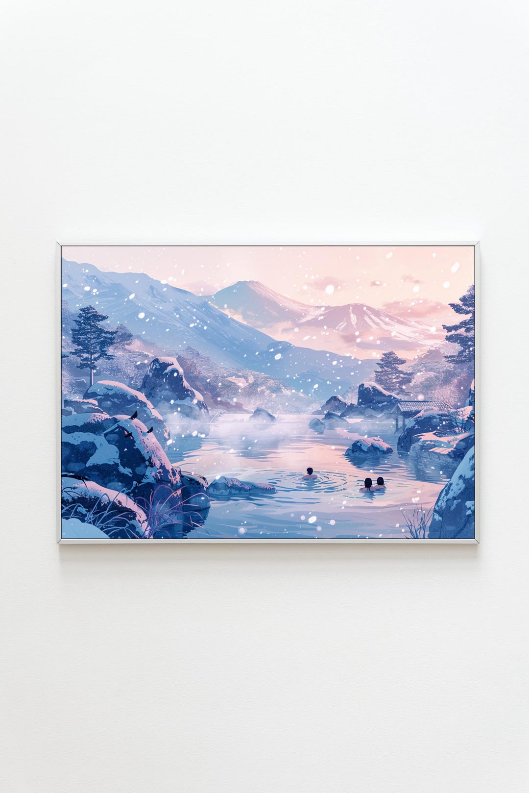 Snowy Spa | Winter Wonderland Print, Japanese Christmas Retro Art ...