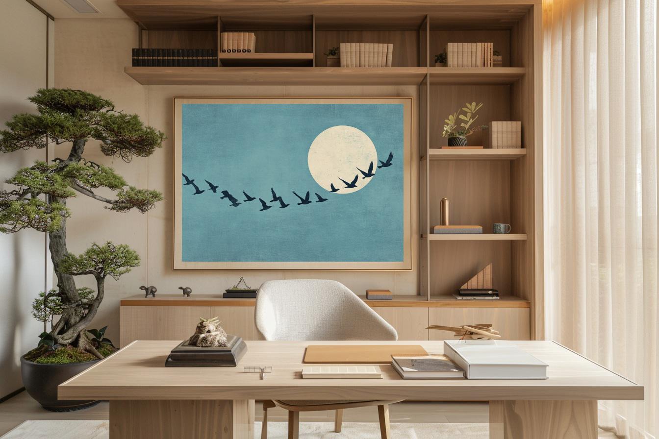 Blue Sky & Birds Wall Art | Japandi Zen Decor, Minimalist Birds Print ...